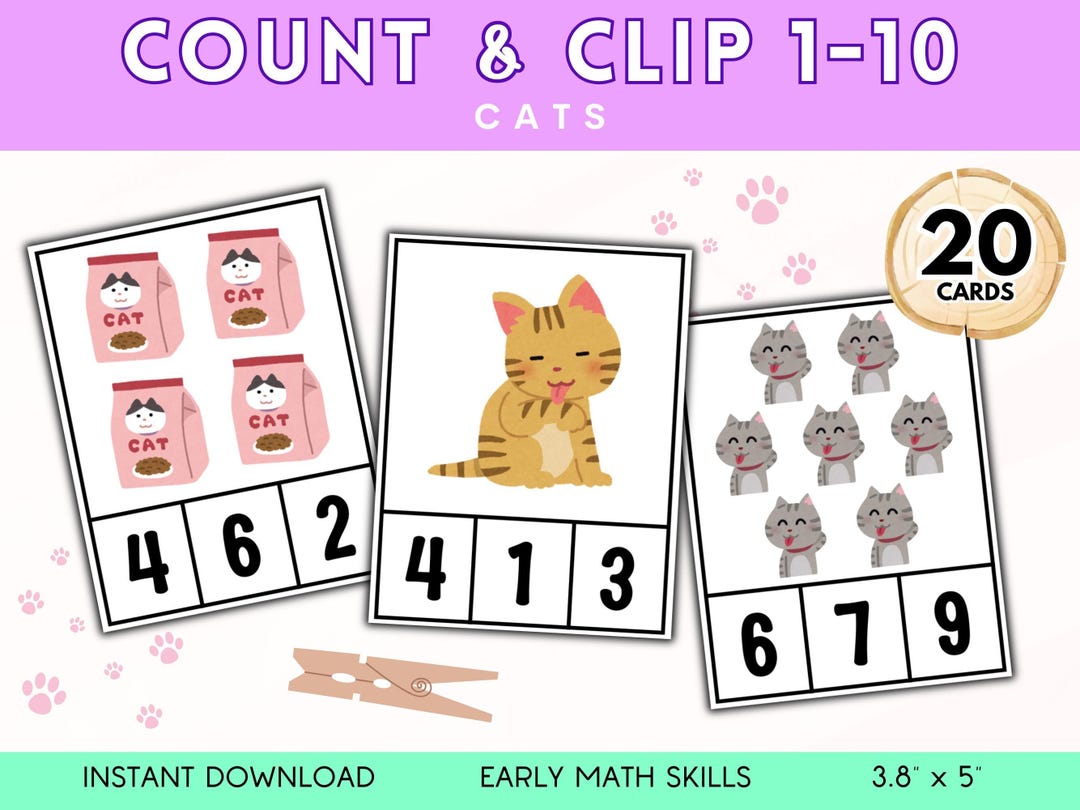 Cat Count and Clip Cards 1-10, Learn to Count, Early Math, Montessori ...