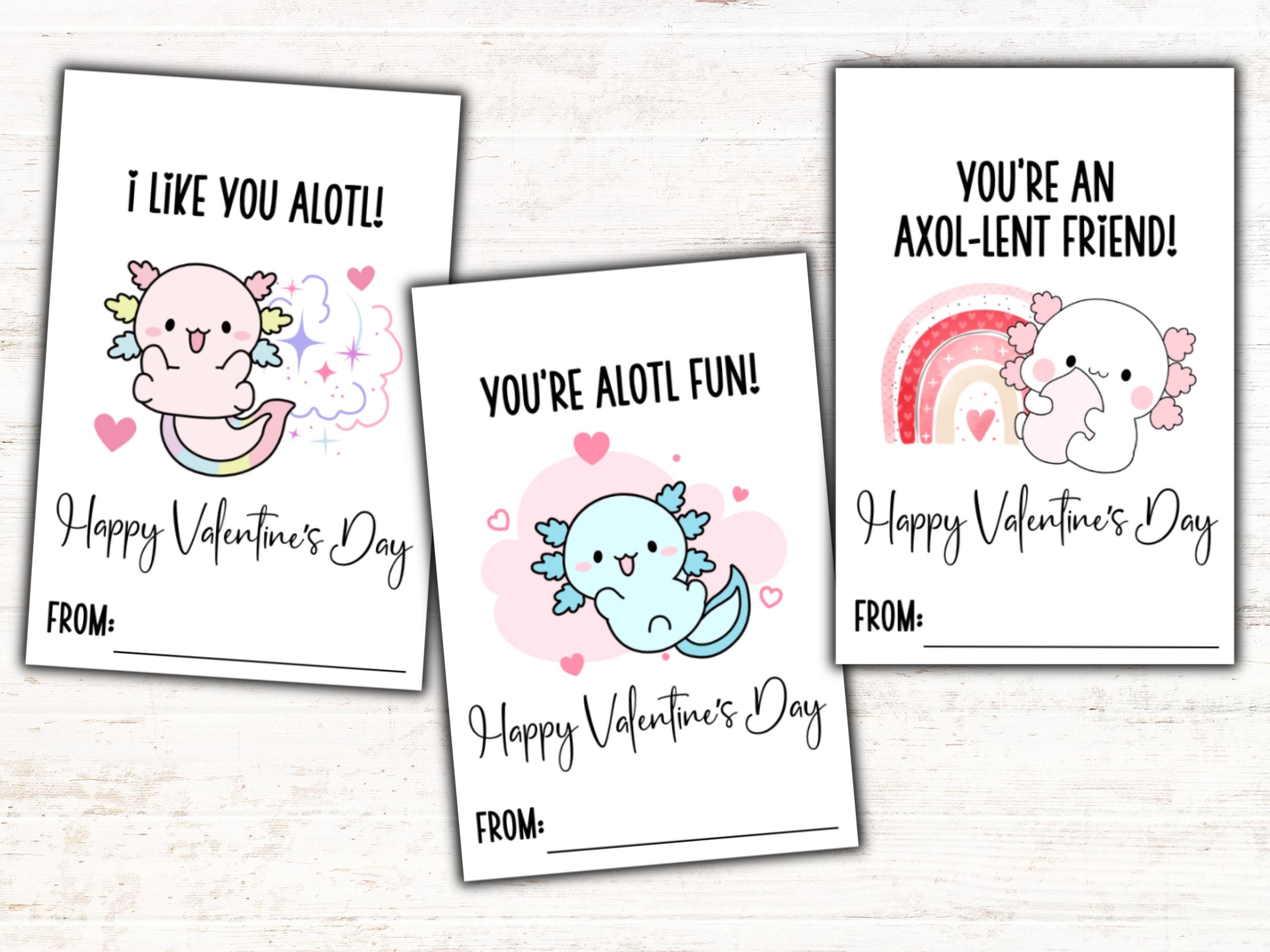 Axolotl Valentine's Day Cards, Classroom Exchange, Kids Party ...