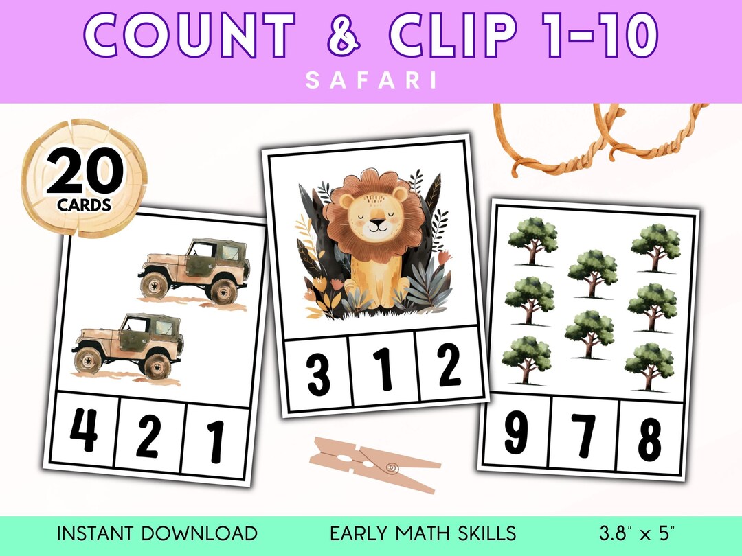 Safari Counting Clip Cards, Numbers 1 to 10, Toddler Learn to Count ...