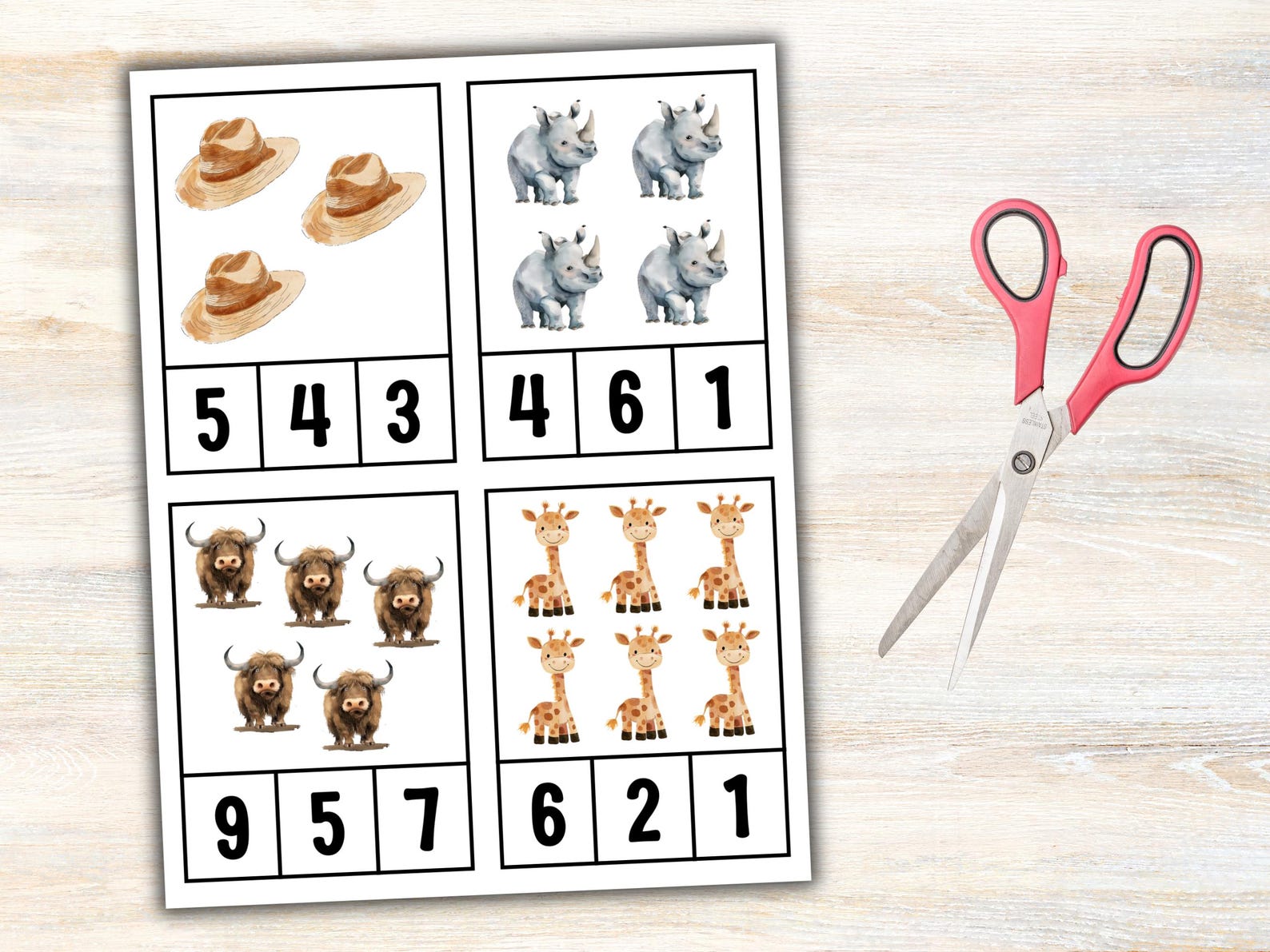 Safari Counting Clip Cards, Numbers 1 to 10, Toddler Learn to Count ...
