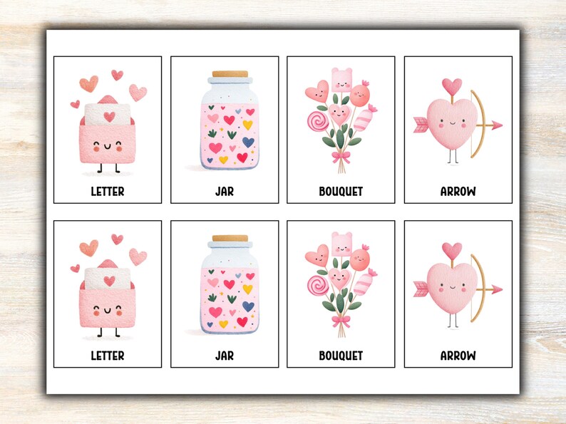 Valentine Memory Game Printable Matching Cards Preschool Learning Brain ...
