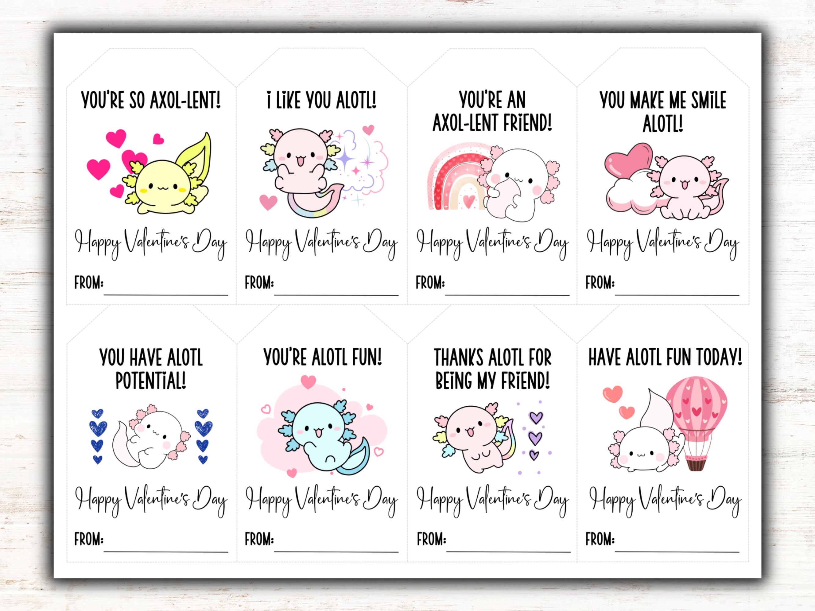 Axolotl Valentine's Day Cards, Classroom Exchange, Kids Party ...