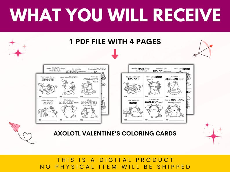 Axolotl Coloring Pages, Axolotl Valentine's Day Cards, Printable ...