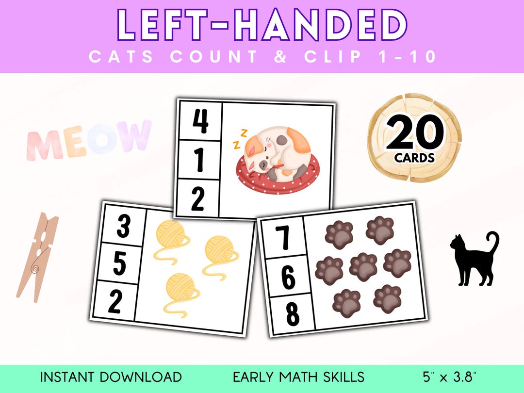 Left-handed Cat Counting Cards Learning Numbers Preschool Activities ...