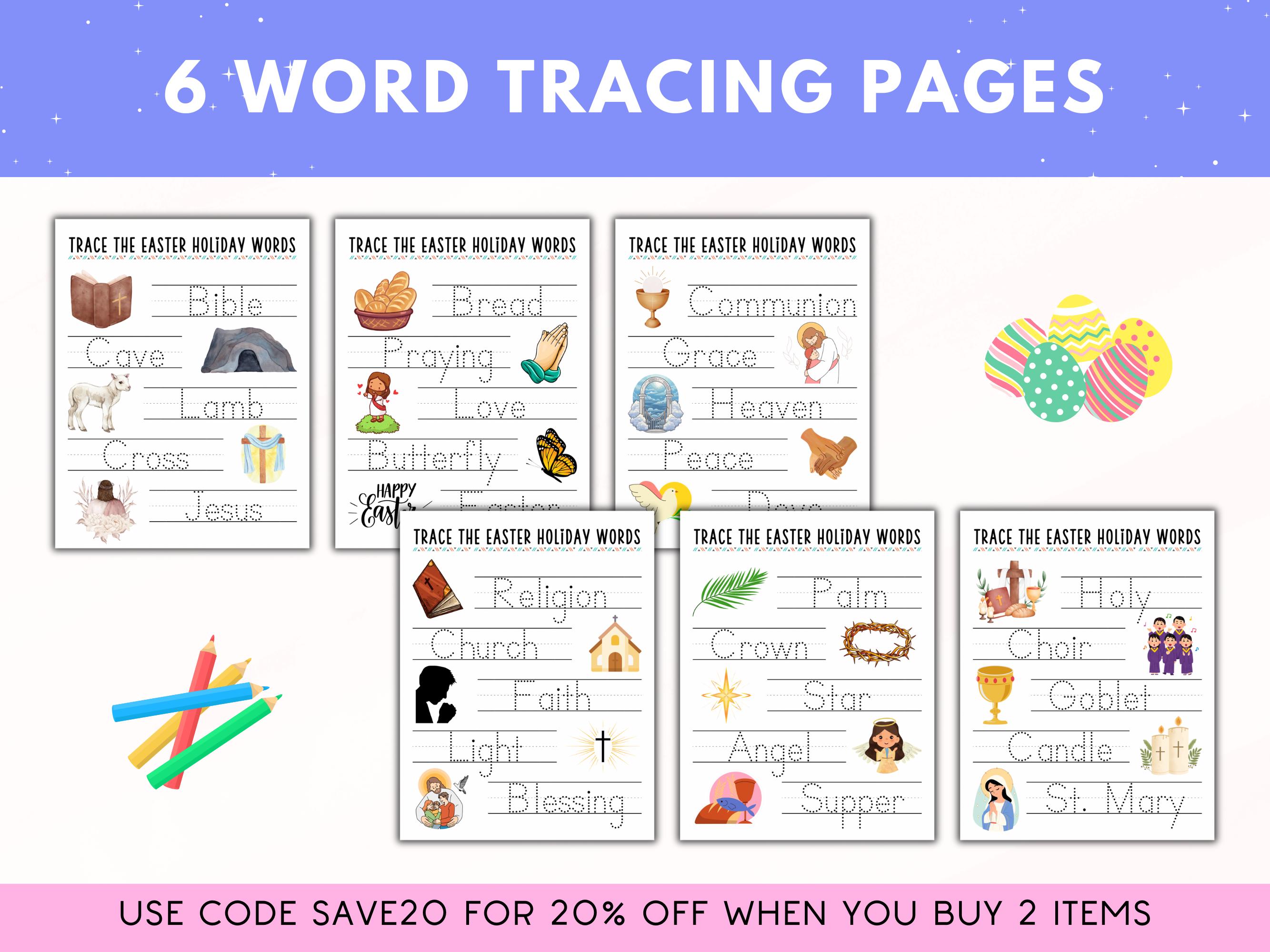 Christian Easter Word Tracing, Preschool Worksheets, Alphabet Letter ...