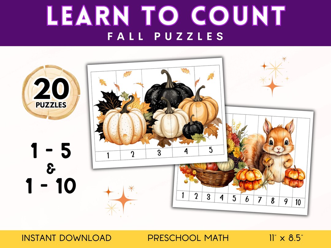 Autumn Number Puzzle Games Prek Fall Activity Learn to Count Preschool ...