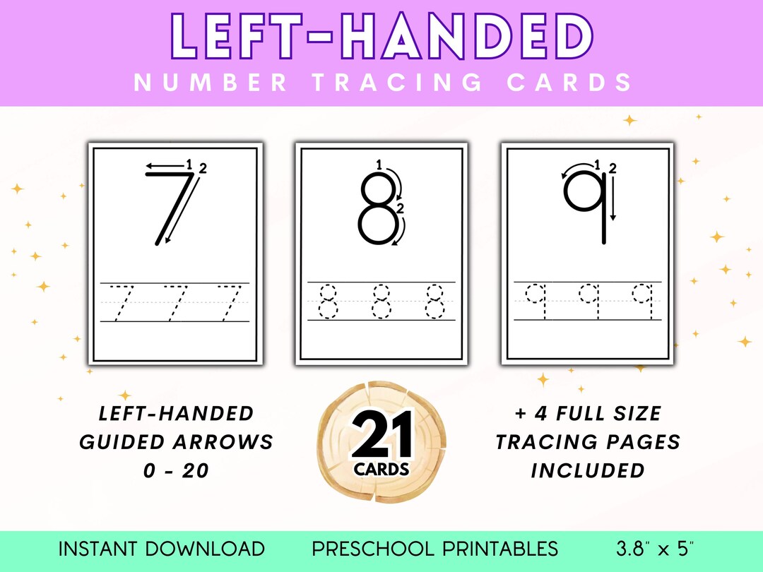 Left Handed Number Tracing Flashcards 0-20 Handwriting Practice ...