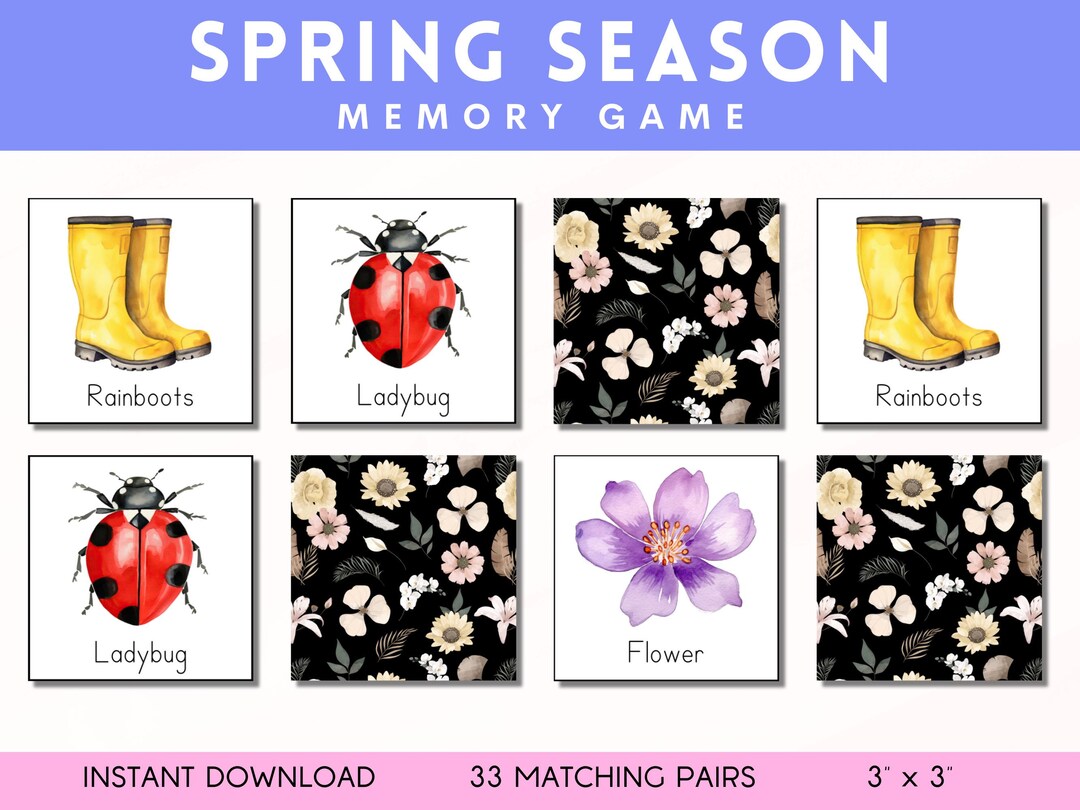 Memory Matching Game for Kids, Spring Matching Cards, Printable ...