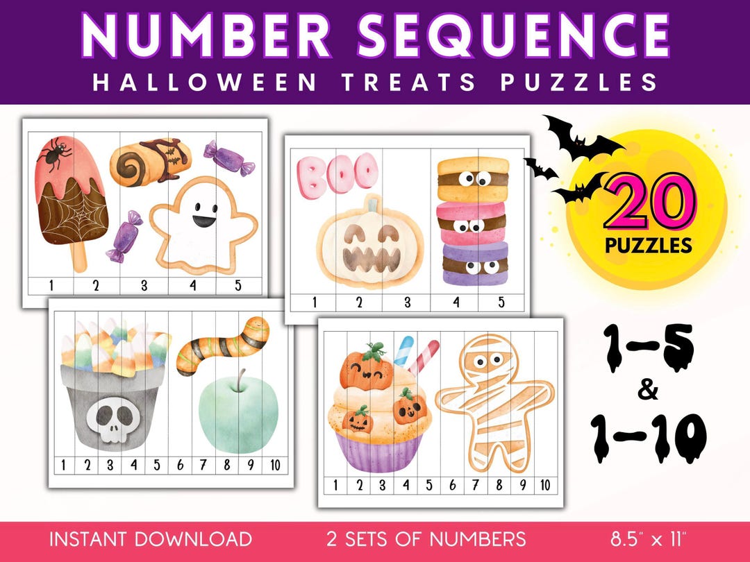 Halloween Number Puzzle Counting Game for Kids Prek Toddler Printable ...