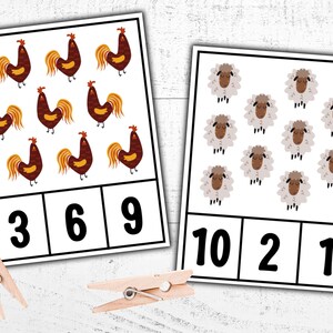 Farm Animals Counting Clip Cards, Learn to Count to 10, Exercises for ...