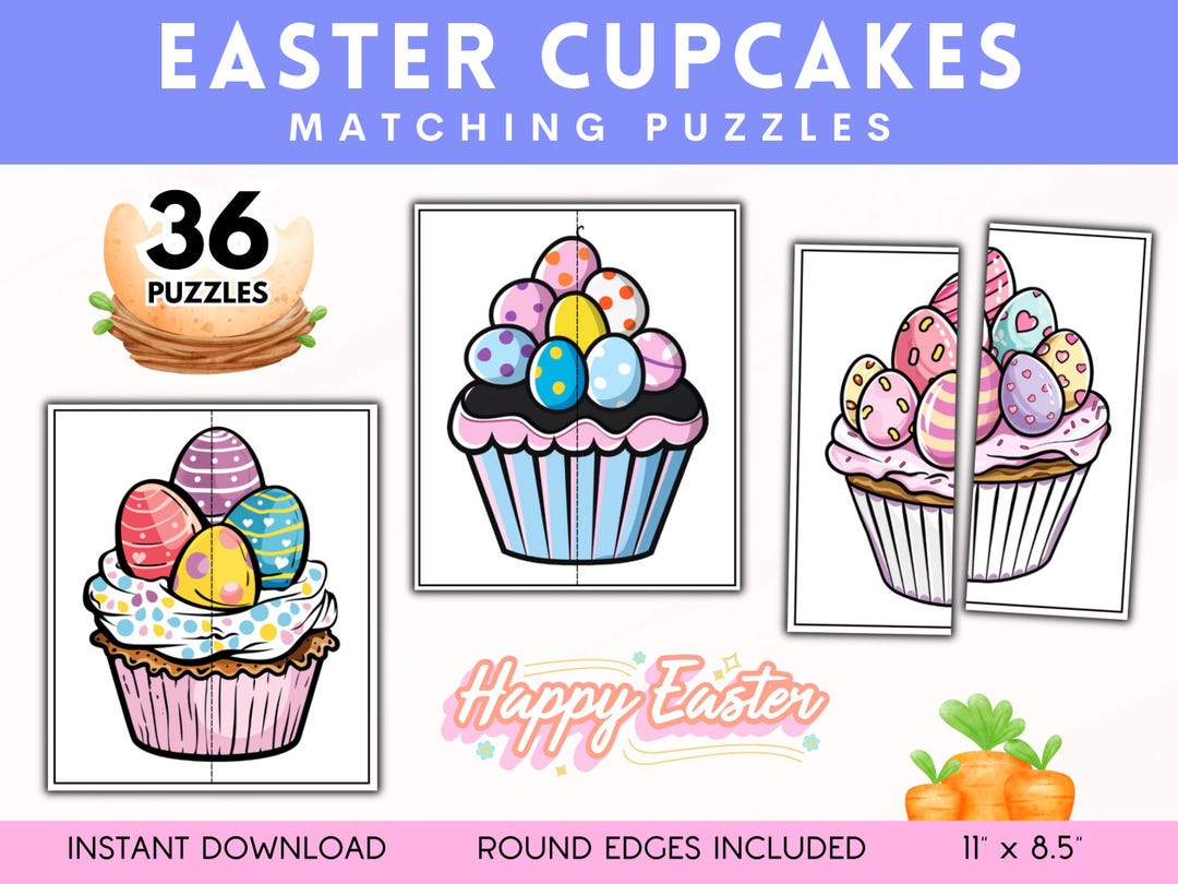 Easter and Spring Printable Puzzles, Cupcake Matching Cards, Toddler ...