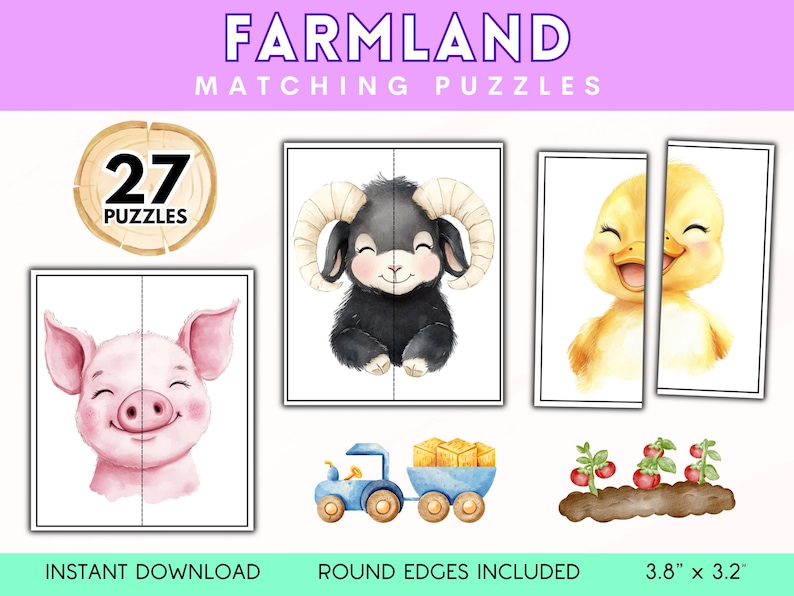Farm Animal Matching Cards, Printable Kids Game, Preschool Learning ...