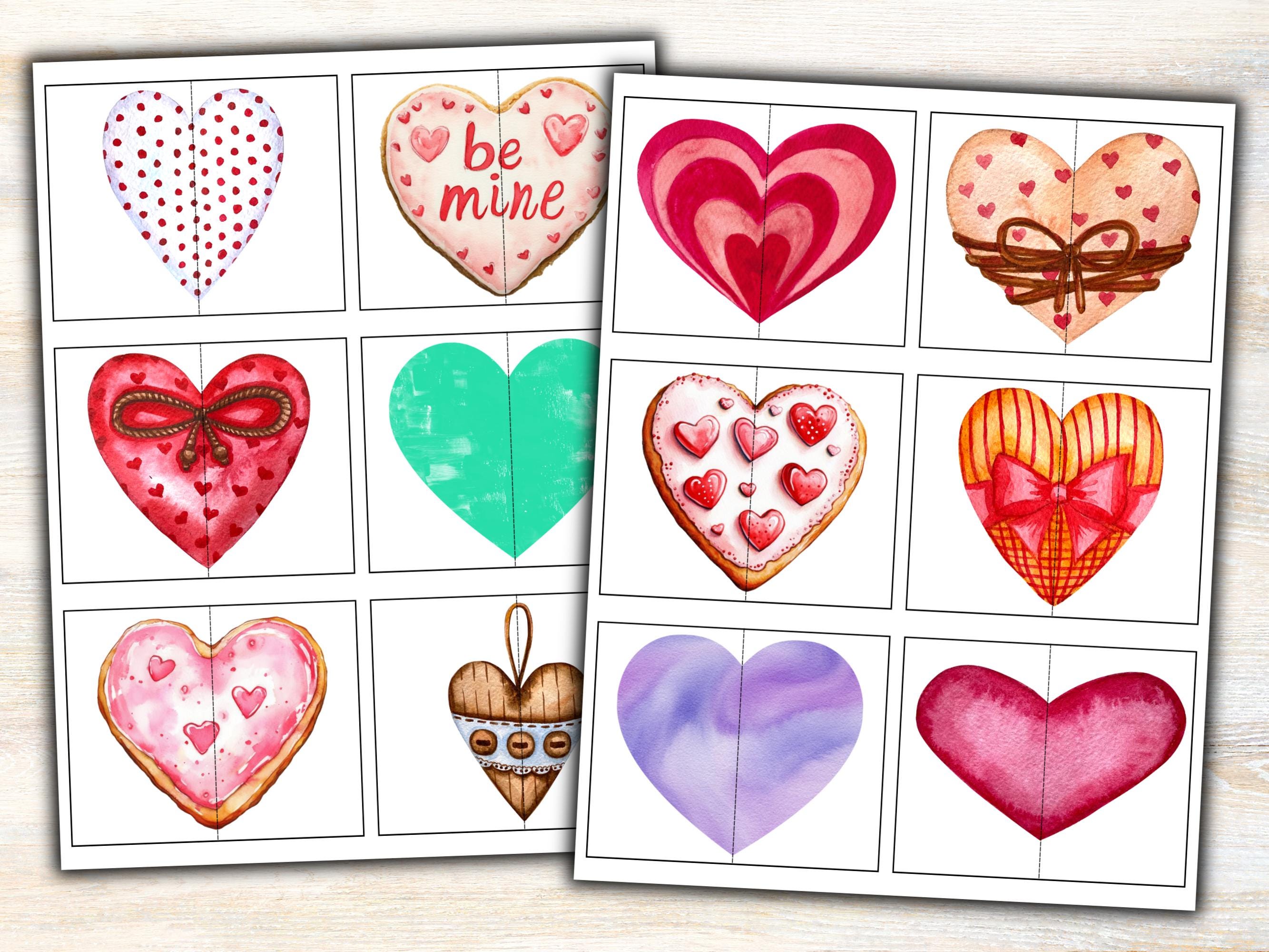 Valentine's Day Matching Game, Printable Puzzles for Kids, Heart ...