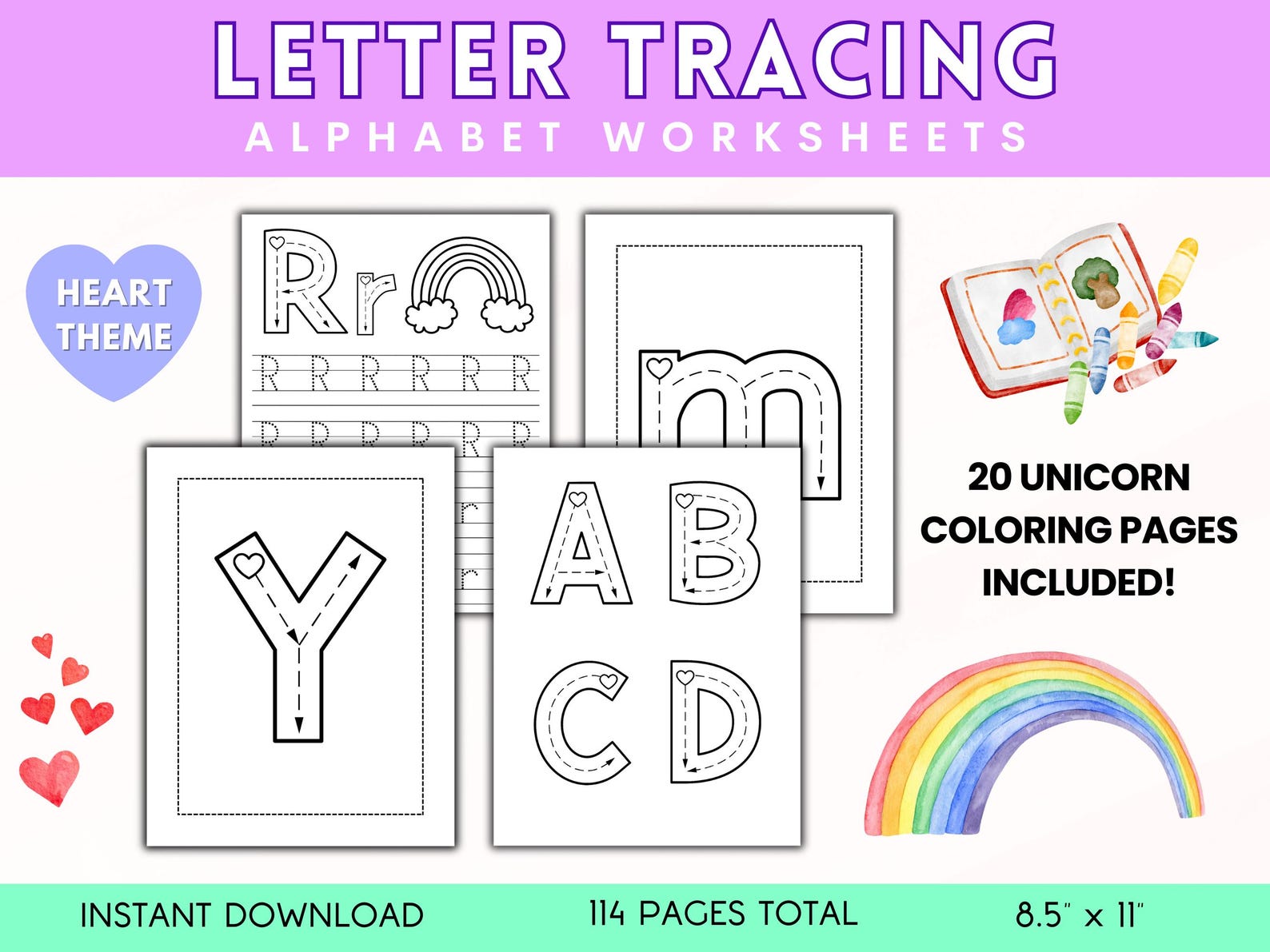 Preschool Letter Tracing, Alphabet Worksheets for Kids, Handwriting ...
