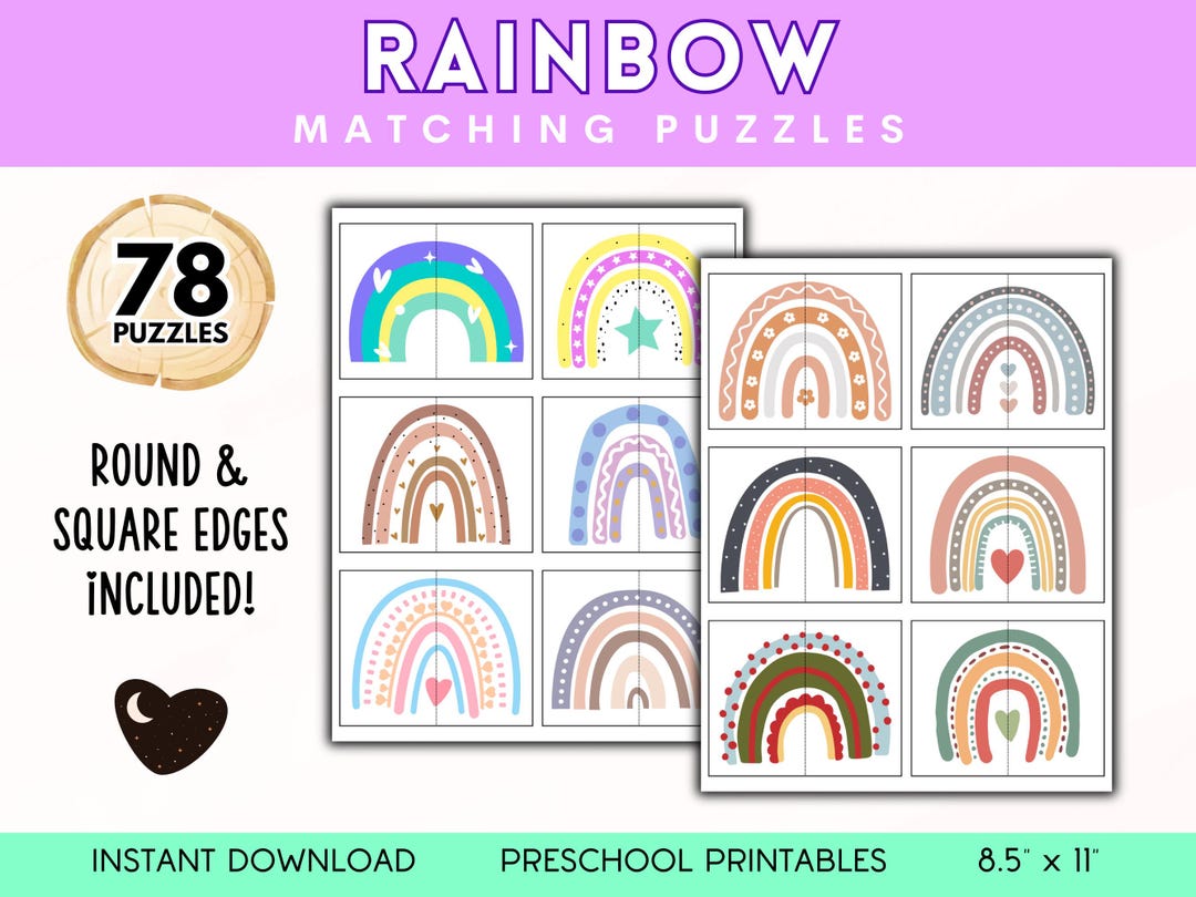 Rainbows Matching Game, Printable Symmetry Cards, Toddler Match ...