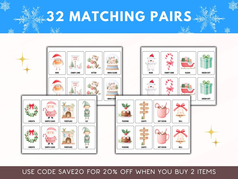 Christmas Memory Game Printable Matching Game Preschool Learning Brain ...