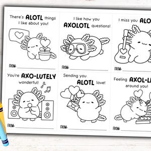 Axolotl Coloring Pages, Axolotl Valentine's Day Cards, Printable ...
