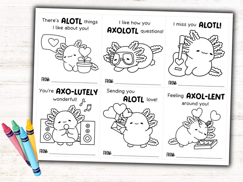 Axolotl Coloring Pages, Axolotl Valentine's Day Cards, Printable ...