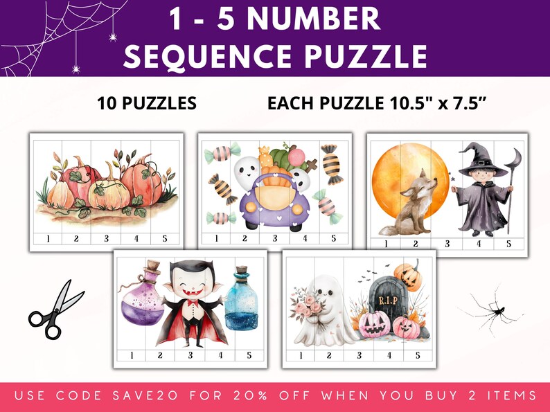 Preschool Number Puzzle Number Sequence Puzzle Count to 5 Halloween ...