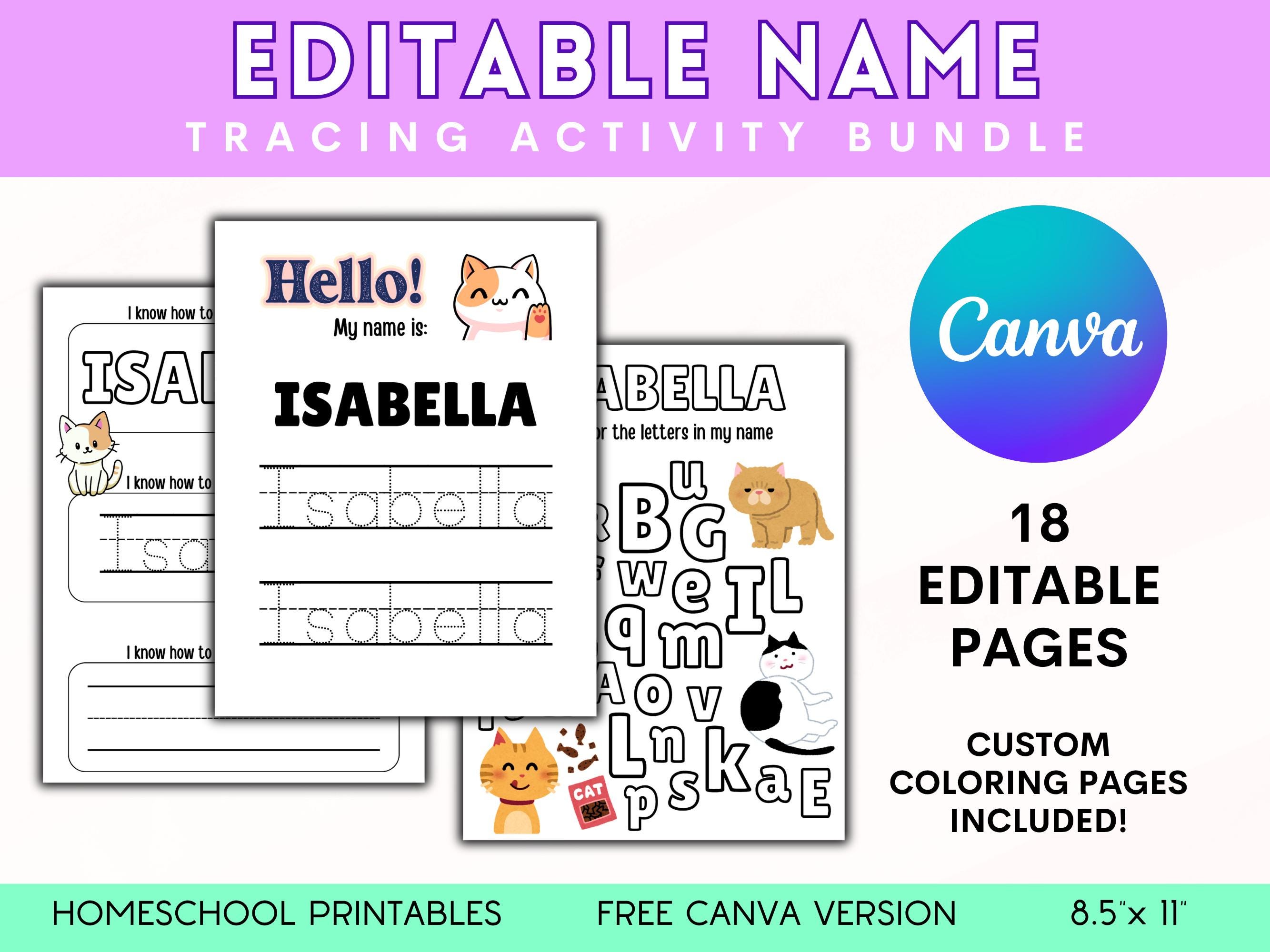 Editable Name Tracing Worksheet: Cat-themed Handwriting Practice, Pre-k ...