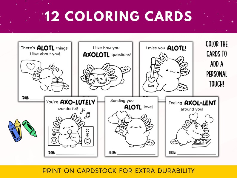 Axolotl Coloring Pages, Axolotl Valentine's Day Cards, Printable ...