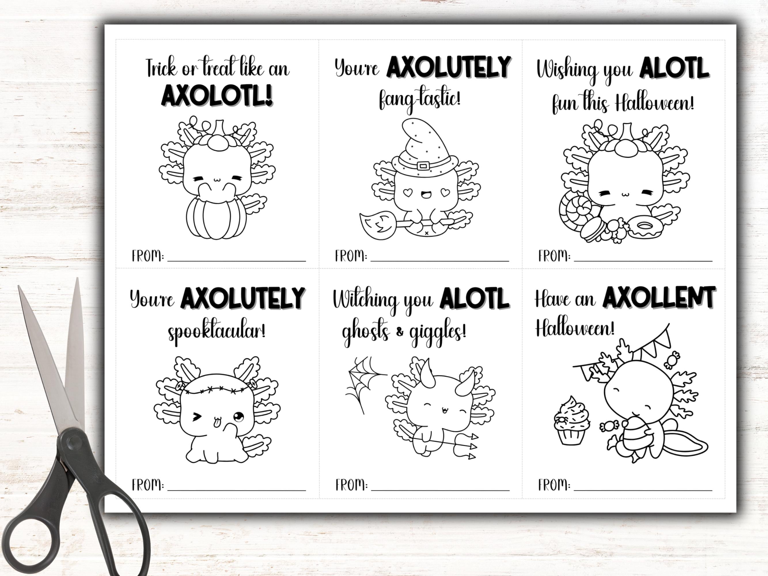 Axolotl Classroom Cards Printable Halloween Coloring Pages for Kids Pre ...
