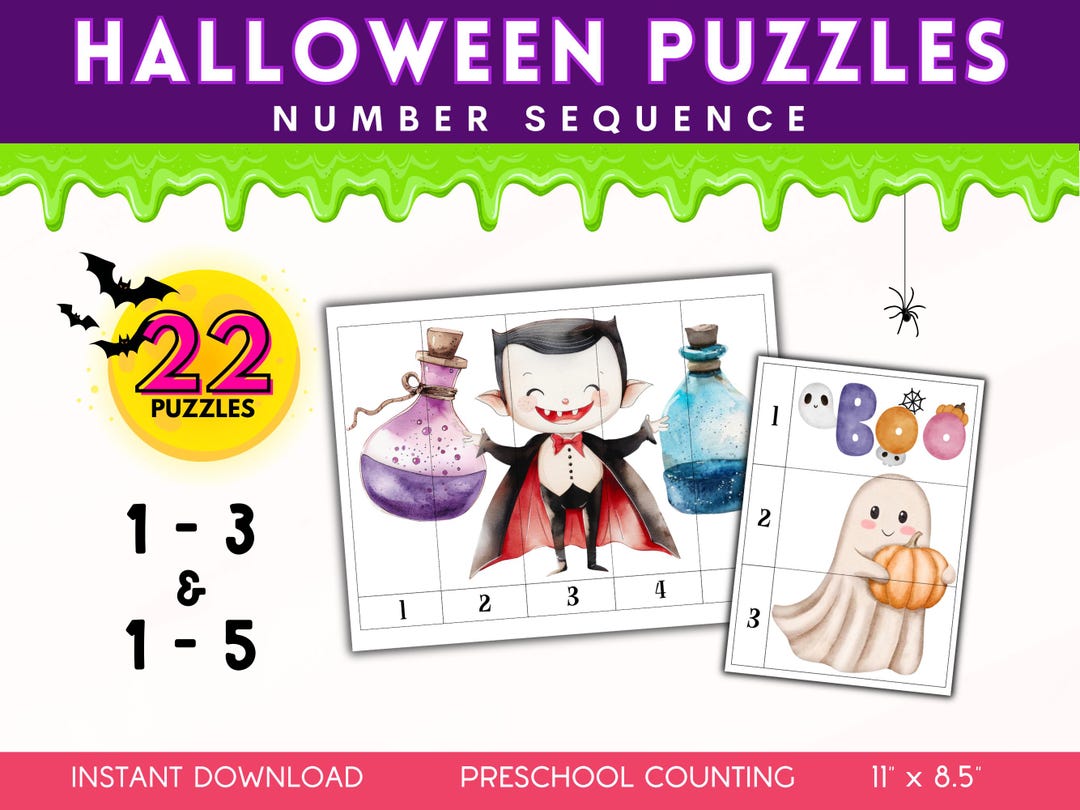 Halloween Fun Number Puzzles Prek Math Skills Preschool Learn to Count ...