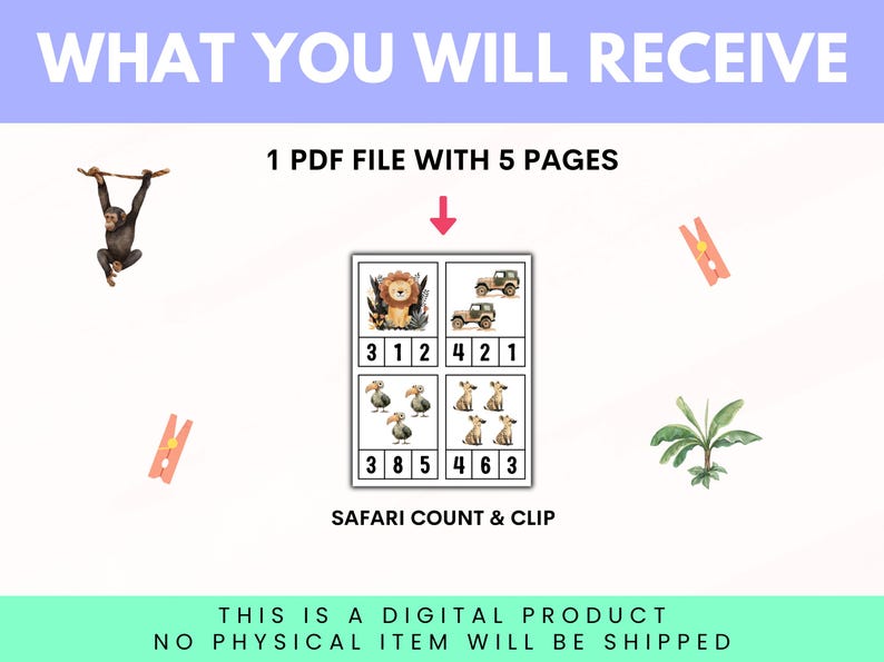 Safari Counting Clip Cards, Numbers 1 to 10, Toddler Learn to Count ...