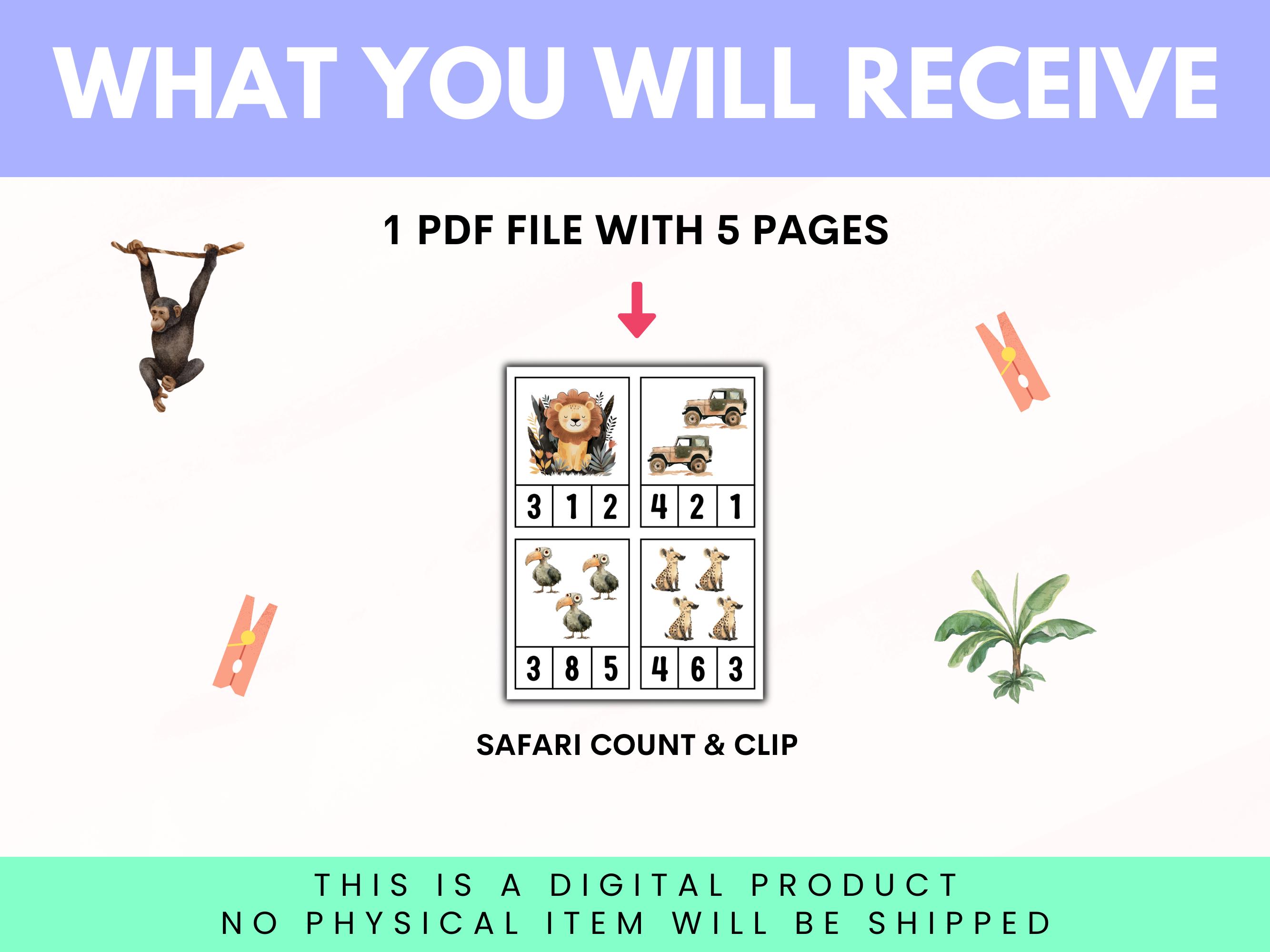 Safari Counting Clip Cards, Numbers 1 to 10, Toddler Learn to Count ...
