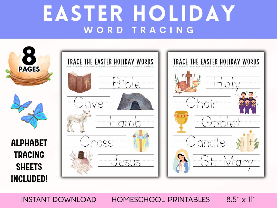 Christian Easter Word Tracing, Preschool Worksheets, Alphabet Letter ...