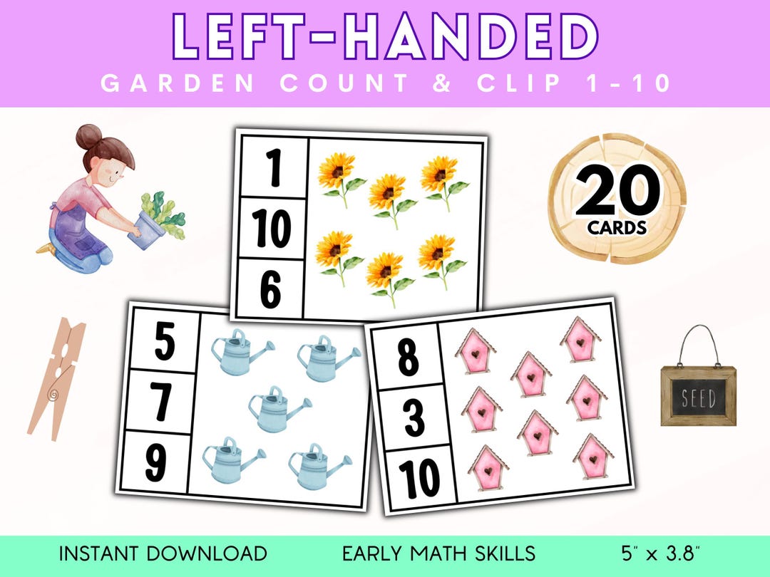 Garden Count and Clip Cards, Numbers 1 to 10, Lefthanded Printables ...