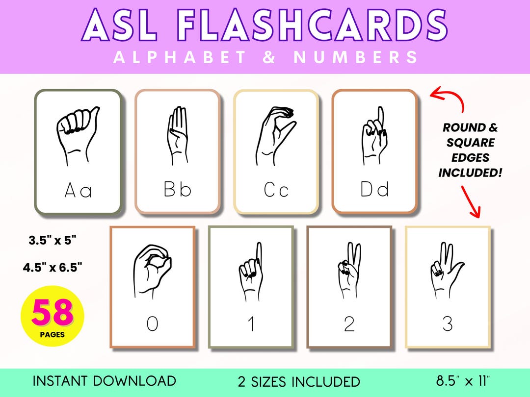 ASL Flash Cards, Sign Language Flashcards, ASL Alphabet Cards for ...