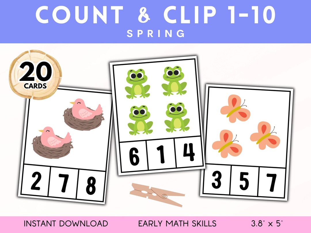 Spring Count and Clip Cards, Counting Flashcards, Montessori Materials ...