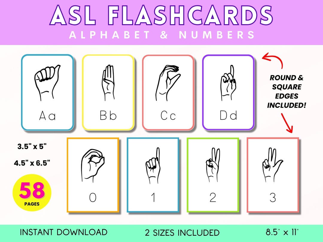Digital Alphabet Flash Cards, ASL Alphabet Flashcards, Sign Language ...