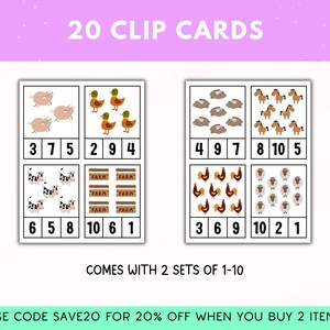 Farm Animals Counting Clip Cards, Learn to Count to 10, Exercises for ...