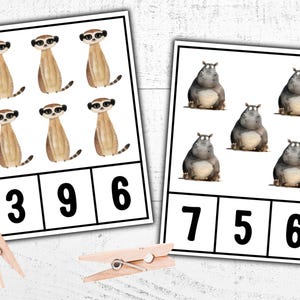 Safari Counting Clip Cards, Numbers 1 to 10, Toddler Learn to Count ...