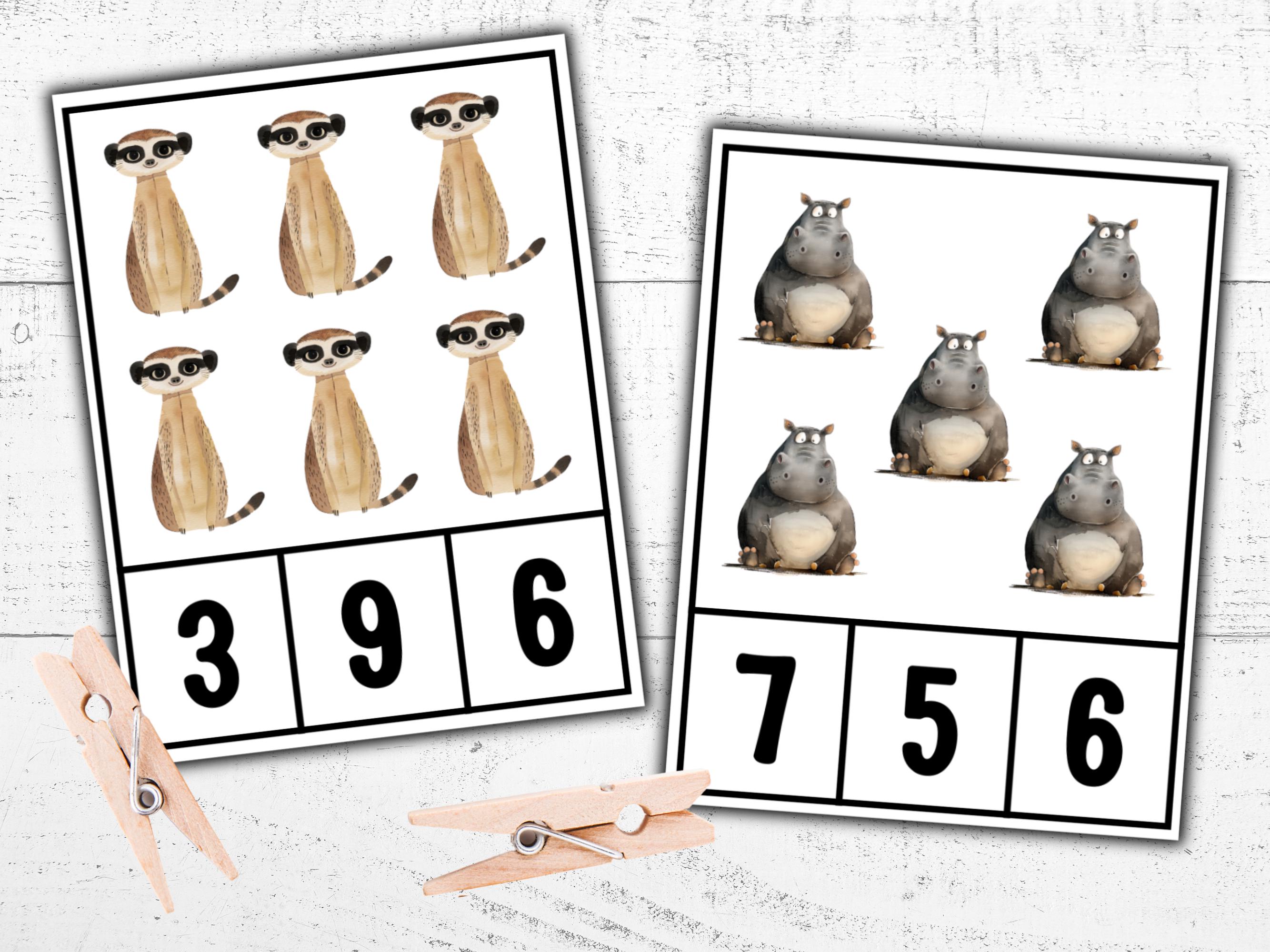 Safari Counting Clip Cards, Numbers 1 to 10, Toddler Learn to Count ...