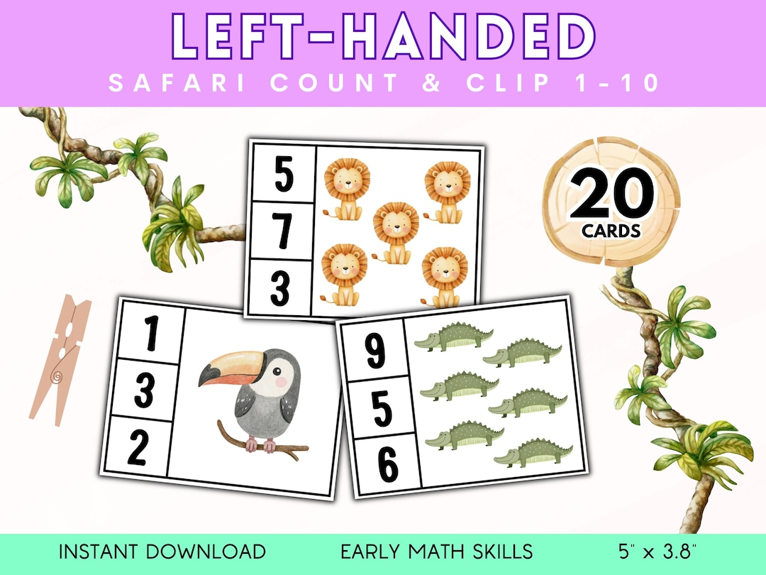 Left Handed Safari Counting Cards Learn to Count Numbers Preschool ...