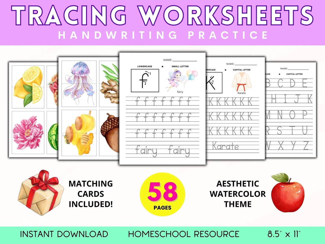 Handwriting Practice Sheets Printable, Alphabet Tracing Worksheets A-Z ...
