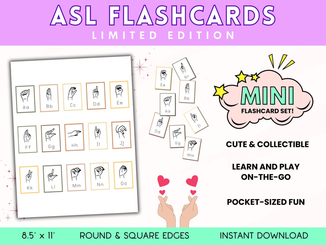 Sign Language Flash Cards, Printable ASL Alphabet, Mini Educational ...