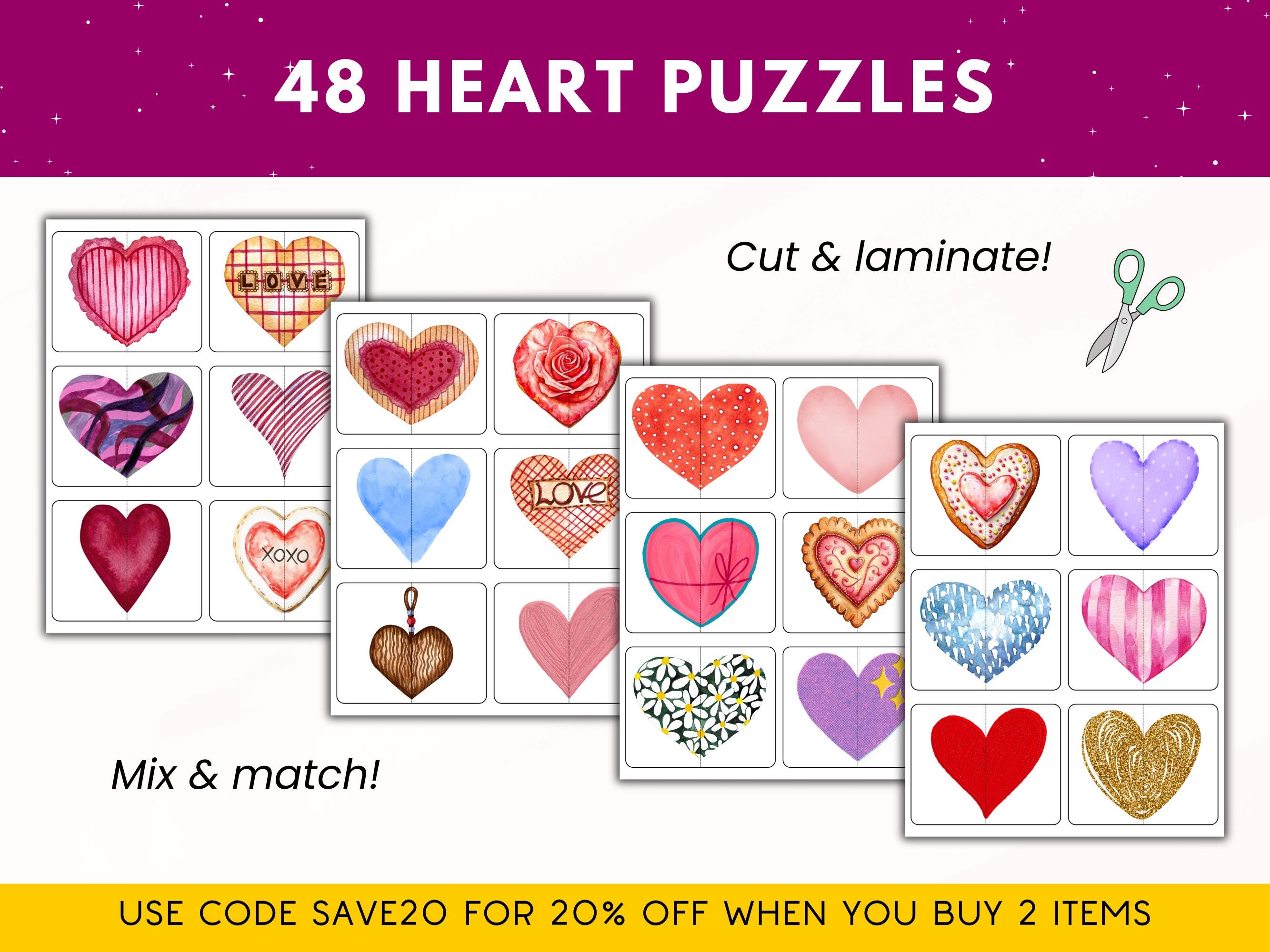 Valentine's Day Matching Game, Printable Puzzles for Kids, Heart ...
