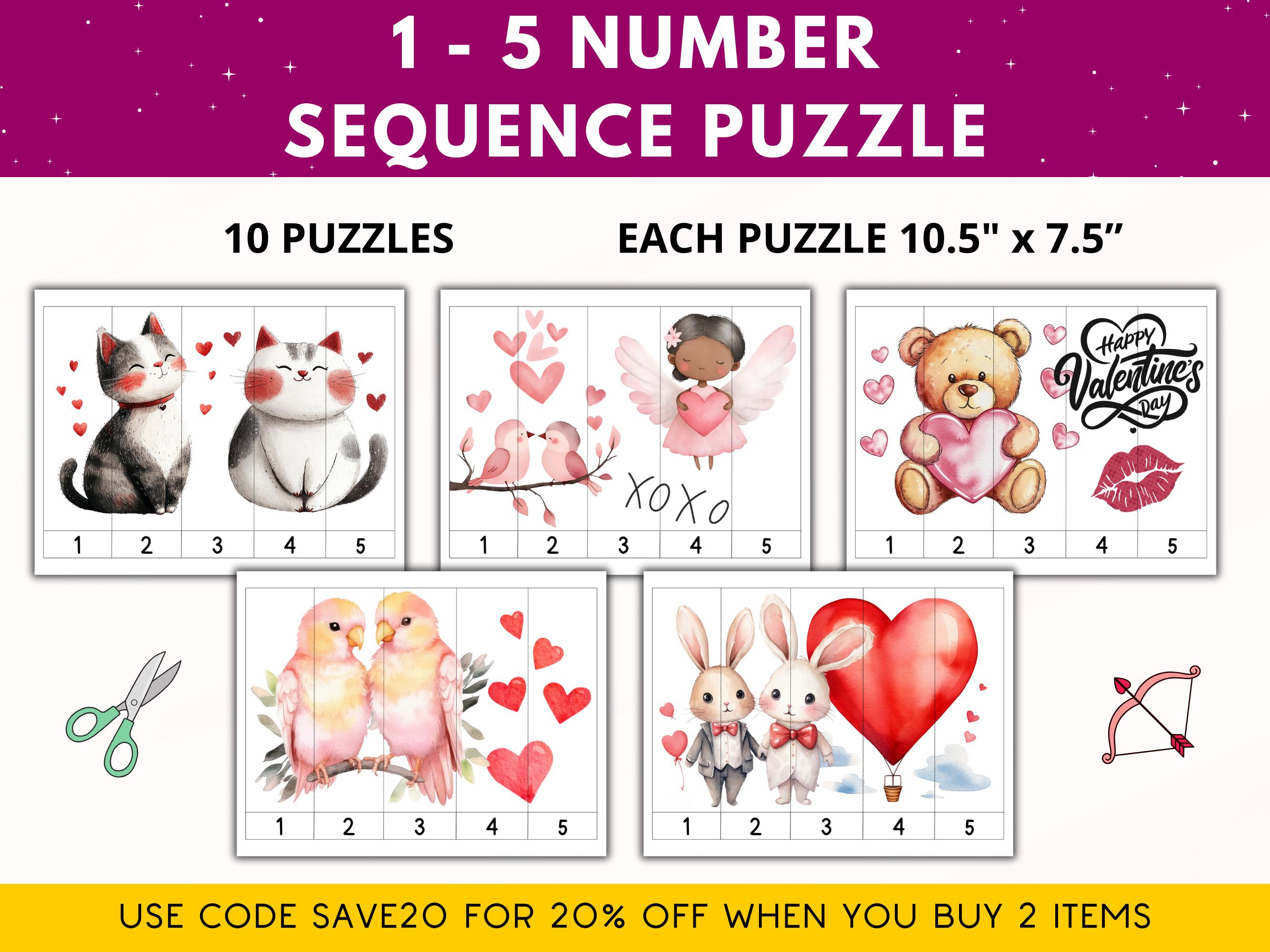 Valentine's Day Number Puzzle, Preschool Counting Activities, Learn to ...