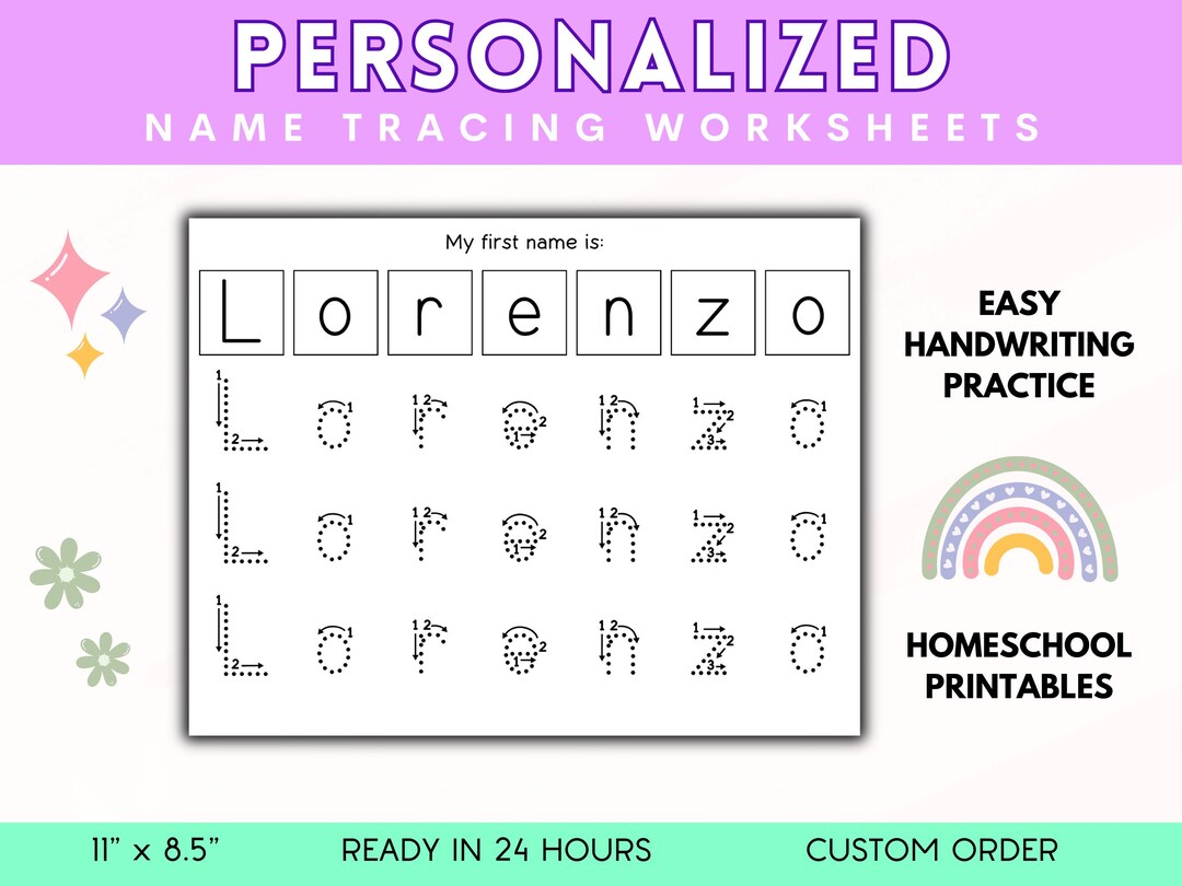 Kids Name Tracing Practice, Custom Handwriting Sheets, Preschool ...