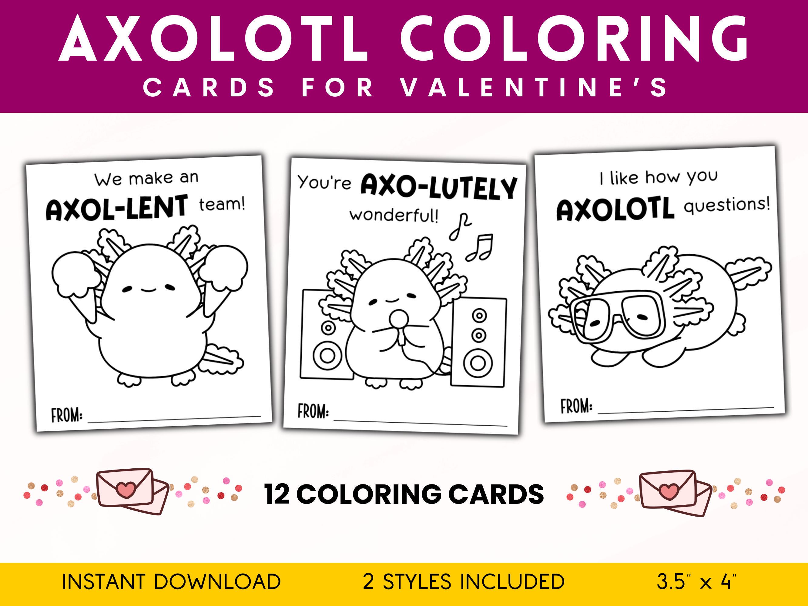Axolotl Coloring Pages, Axolotl Valentine's Day Cards, Printable ...