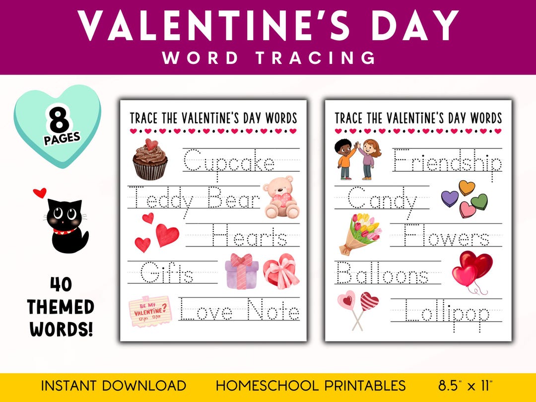 Preschool Worksheet, Valentine's Day Printable Activity, Handwriting ...
