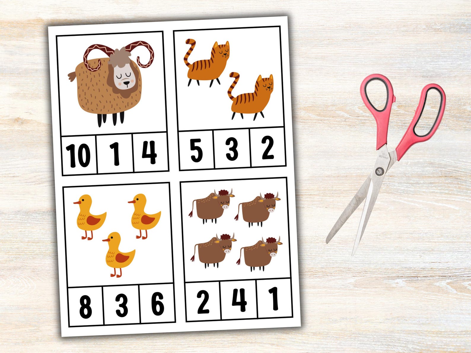 Farm Animals Counting Clip Cards, Learn to Count to 10, Exercises for ...