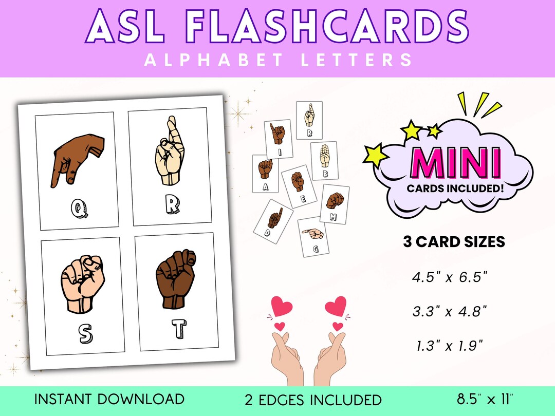 Sign Language Flash Cards, ASL Alphabet Flashcards, Digital Download ...