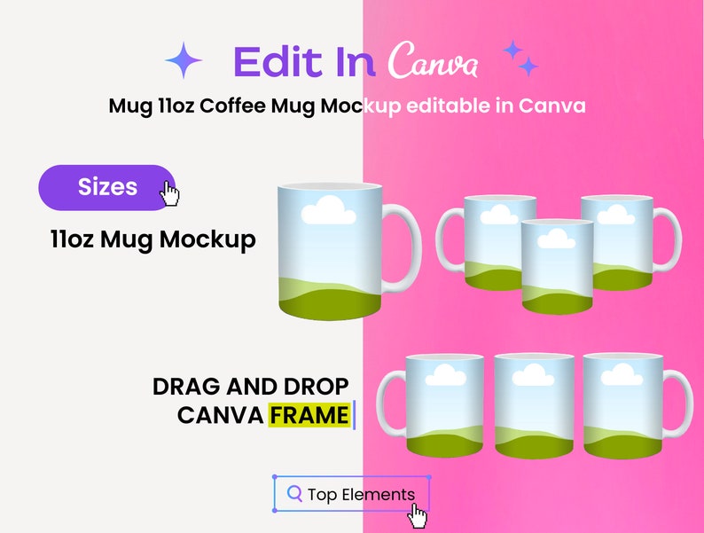 11oz Coffee Mug Mockup Template for Canva - Drag and Drop, Editable Mug ...