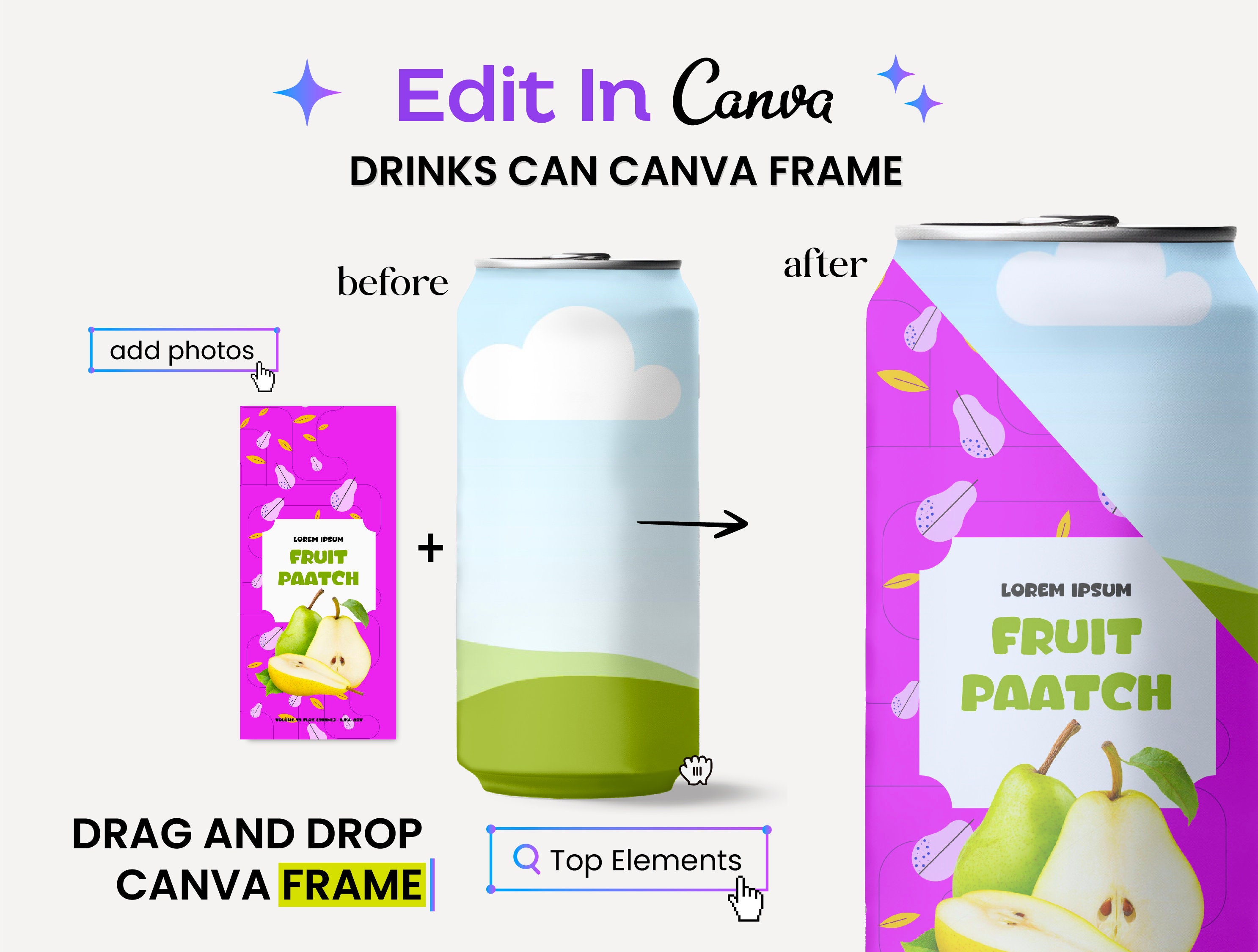 Editable Drinks Can Canva Frame, Templates Party Favor Mockup, Drag and ...