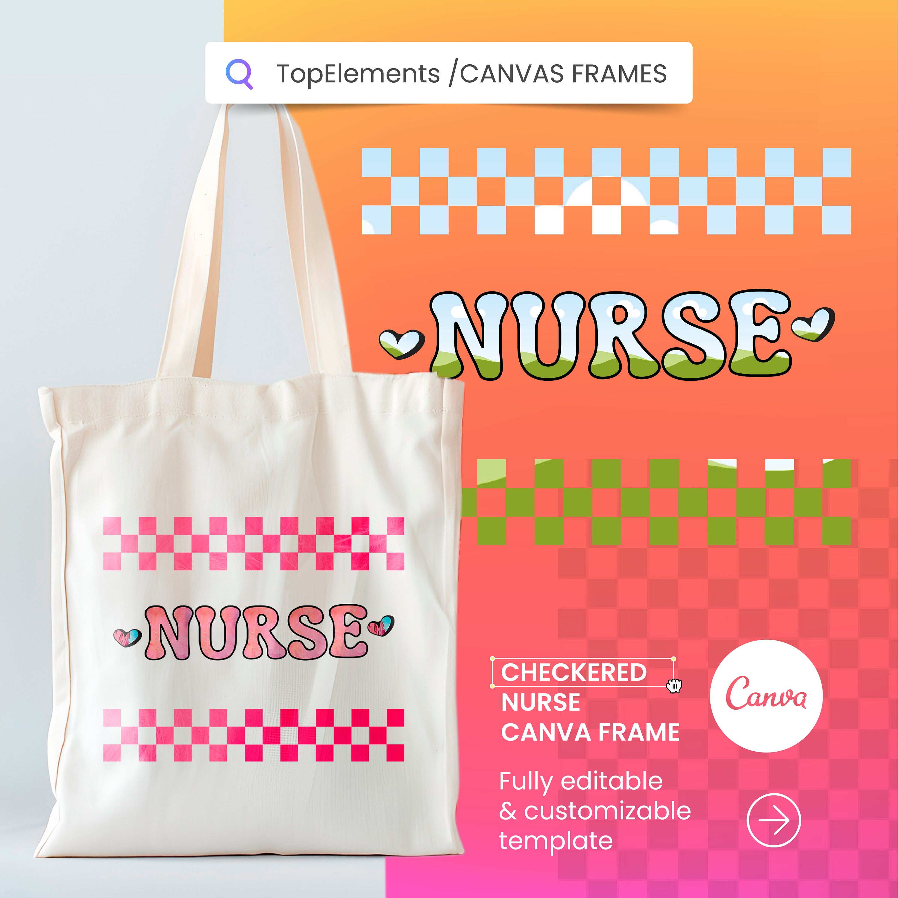 Editable Checkered Nurse Text Canva Frames, Trendy Healthcare Designs ...